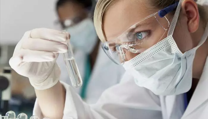 Laboratory technician examines the results of the analysis