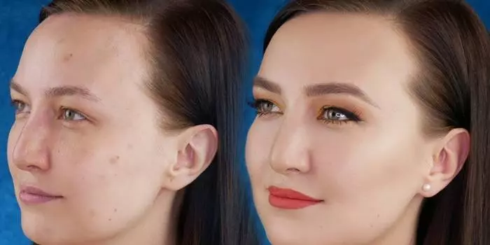 Rosto antes e depois da maquiagem