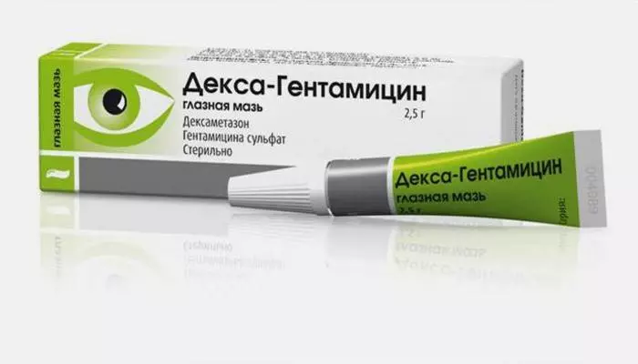 Mazilo za oči Dexa-Gentamicin za zdravljenje ječmena v zgornji veki