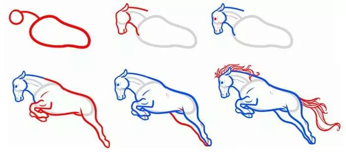 Schéma de dessin d'un cheval sauteur