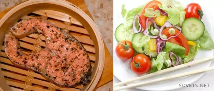 Salată de pește și legume la abur la prânz