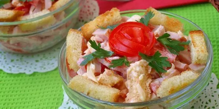 Ham thiab croutons appetizer