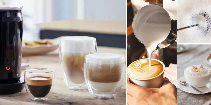 Cappuccino, kopi, pembuih susu manual dan otomatis