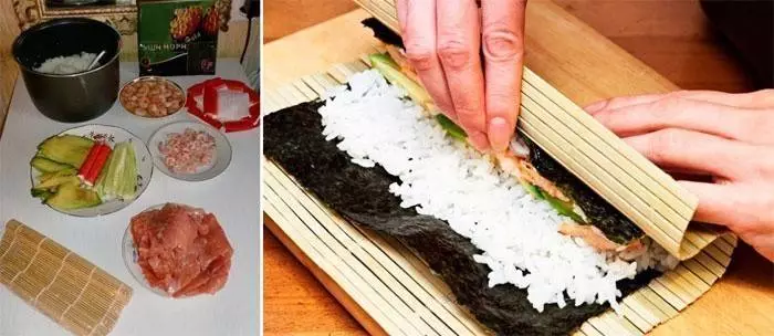 Cara nggawe sushi ing omah, resep langkah demi langkah nganggo foto lan video