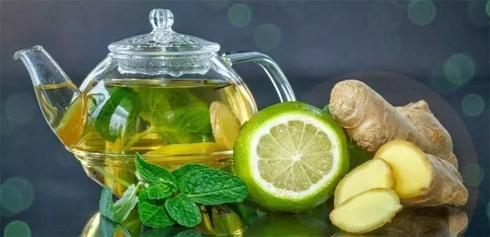 Ginger tea with lemon and mint