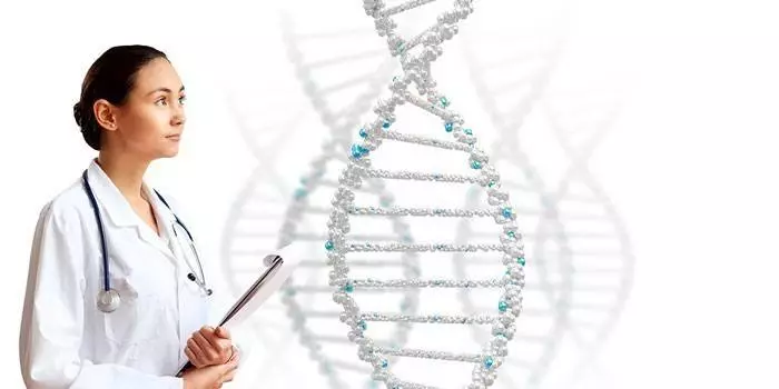 Girl and DNA molecule