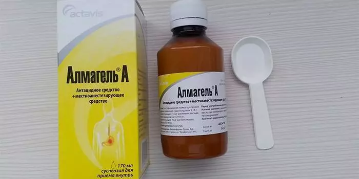 Almagel-A preparation in packaging and measuring spoon