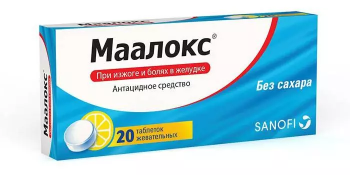 Maalox таблеткалары пакетте