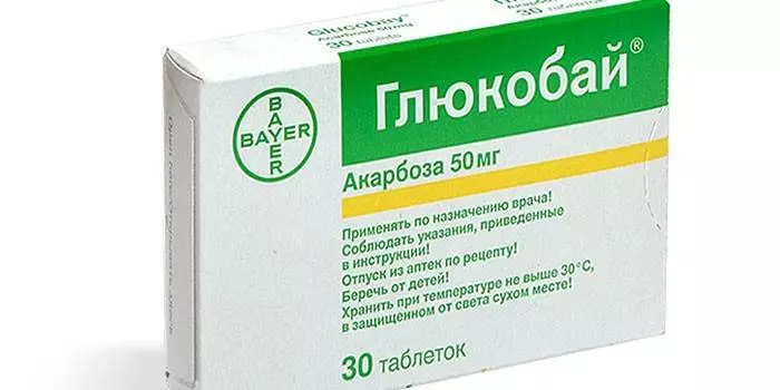 Emballage af lægemidlet Acarbose Glucobay