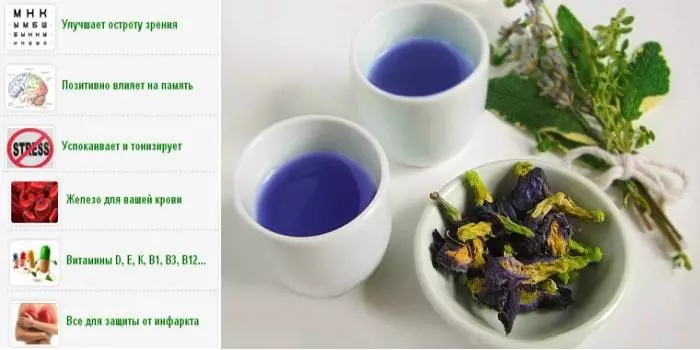 Thai kék tea - főzési módszerek, alkalmazás a fogyáshoz, összetétel és íz