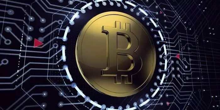 Bitcoin icon هڪ microcircuit تي