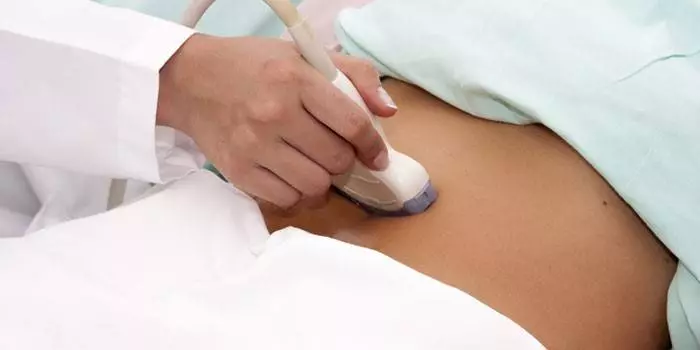 A physician makes an ultrasound of the pelvic organs to a person
