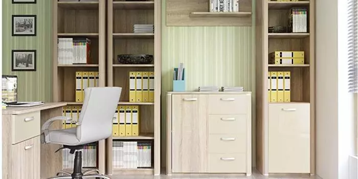 Perabotan ing kantor kanthi warna kayu sonoma