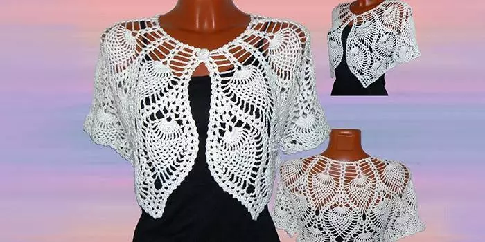 Openwork dawb bolero nrog cov paj ntoo