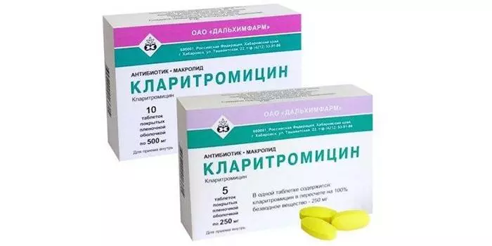 Clarithromycin tabletten yn pakketten