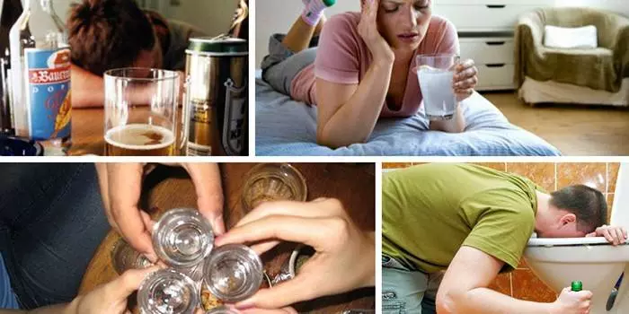 Ludzie piją i cierpią z powodu zatrucia alkoholowego