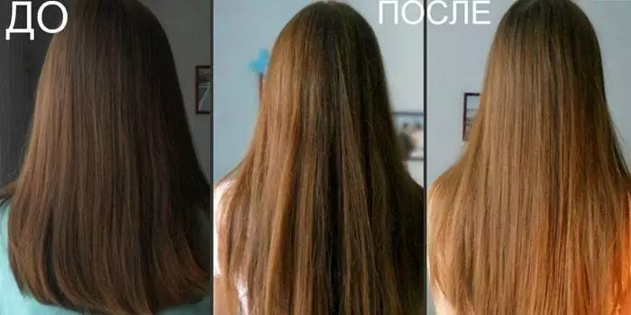 Cabelo antes e depois do clareamento com decocção de camomila