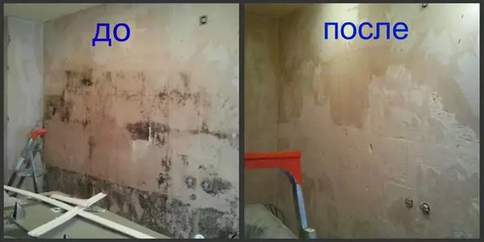 Muro antes e despois do tratamento profesional