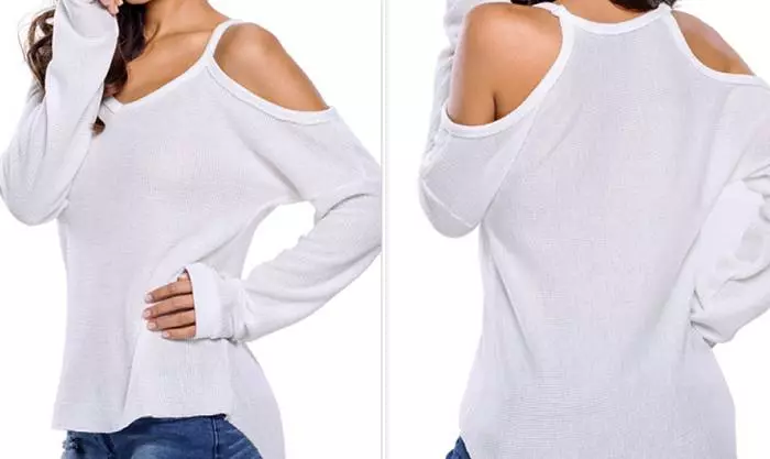 Wit T-shirt met off-shoulder