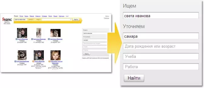 Search for a person in Yandex